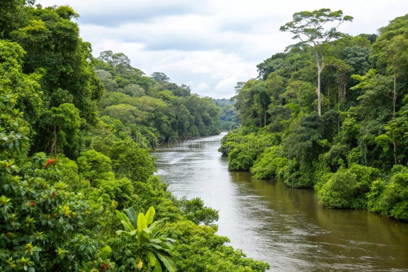 Amazon jungle river scene stock illustration. Illustration of wildlife ...