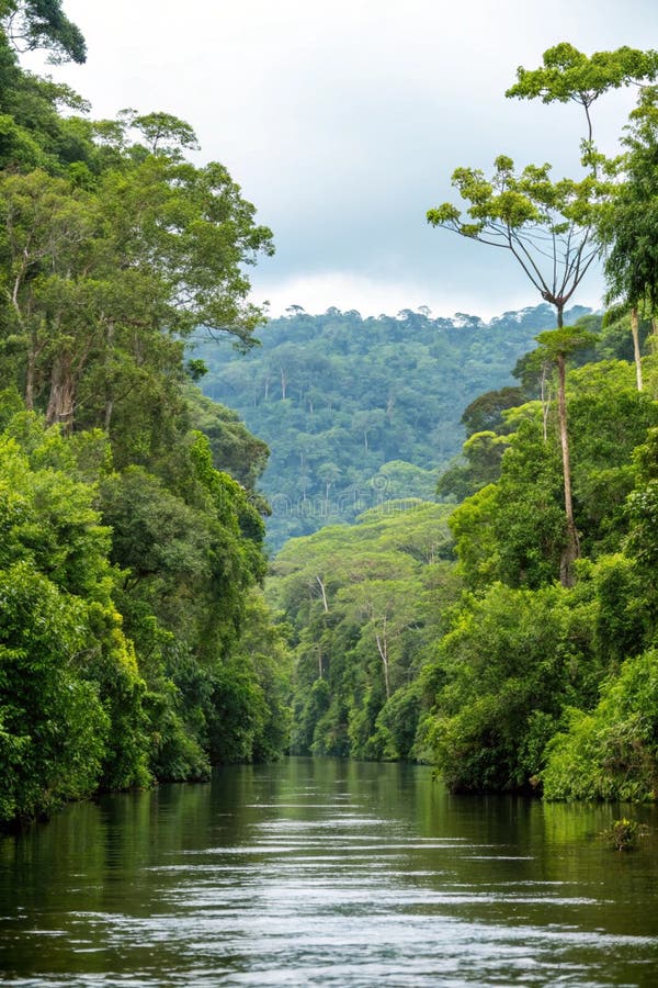 Amazon jungle river scene stock illustration. Illustration of fauna ...