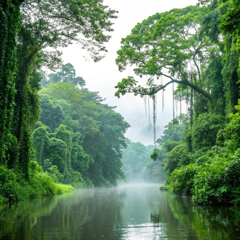 Amazon jungle river scene stock illustration. Illustration of jungle ...