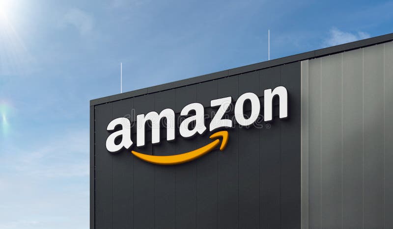 Amazon logo on a building editorial photography. Image of finance ...