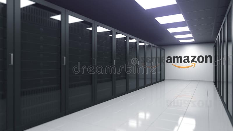 AMAZON Logo in the Server Room, Editorial 3D Animation Stock Footage ...