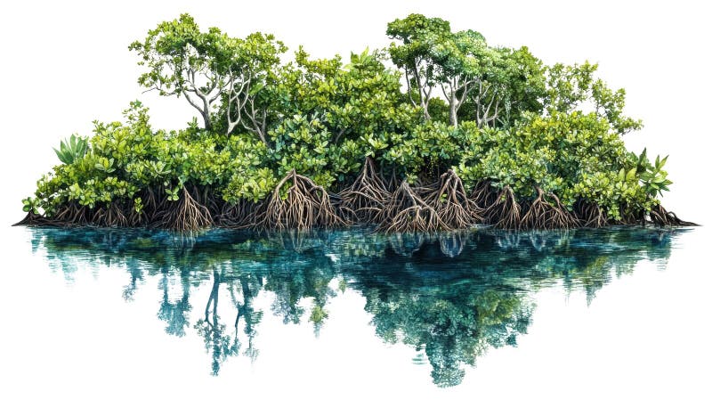 Amazon Mangrove Trees with Reflections in Calm Water on Transparent ...