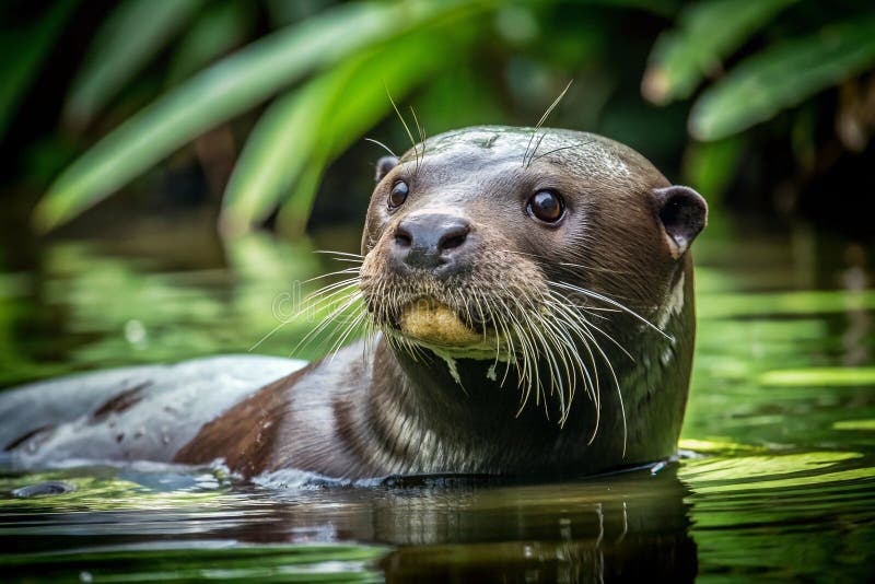 Amazon Otter Head, Water, Jungle, Alert Stock Illustration ...
