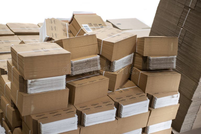 Amazon Packaging Cardboards - Piles of Empty Boxes Stock Photo - Image ...