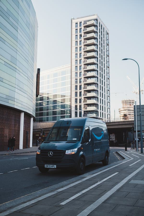 Amazon Prime Delivery Van Parked on the Sideway. Parcel Delivery ...