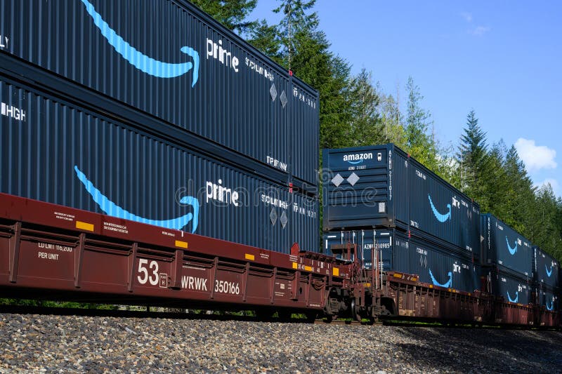 Amazon Prime Freight Containers Transported on Intermodal Train ...