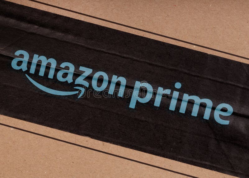 Amazon Prime Logo with the Distinctive Arrow on a Cardboard Textured ...