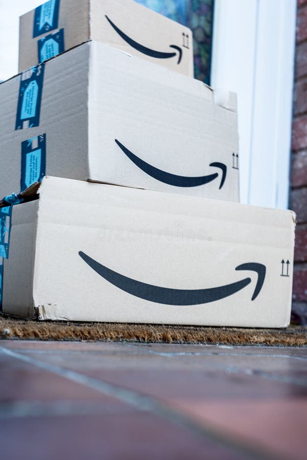 Amazon Prime Parcel Carboard Boxes Left in Front of the Main Door ...