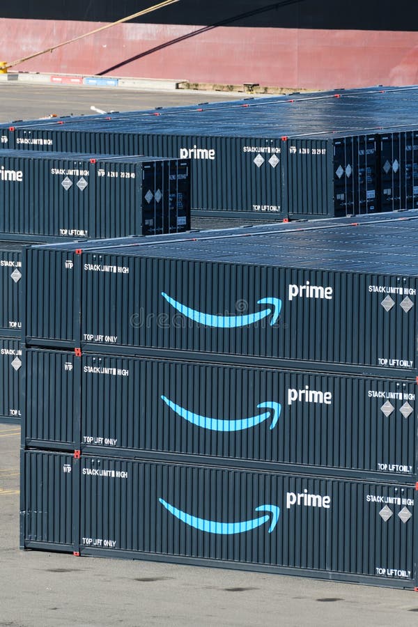 Amazon Prime Shipping Containers Stacked Vertically with Logo and Brand ...