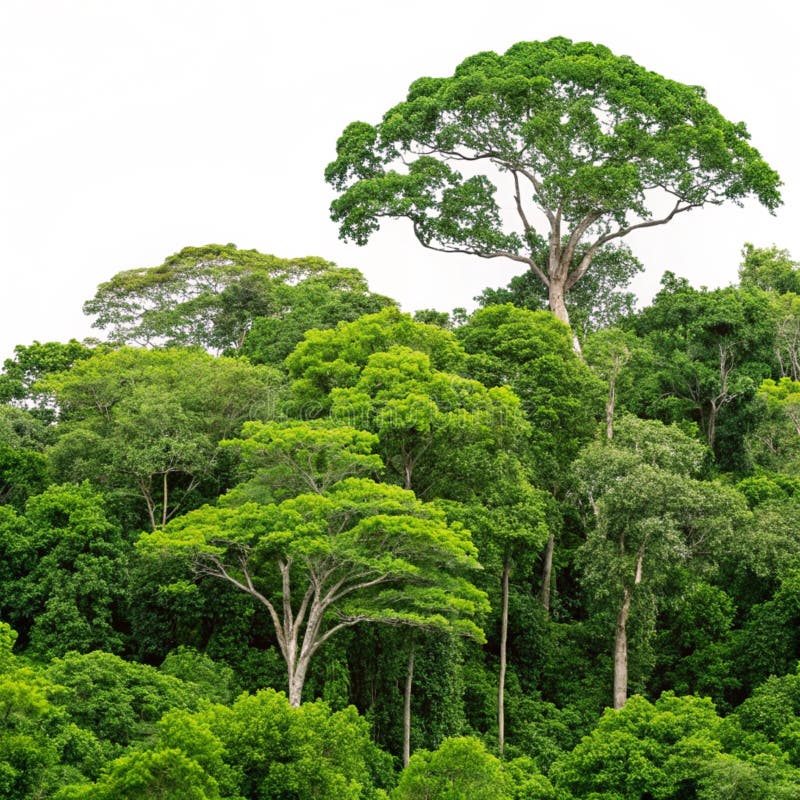 Amazon Rainforest with Green Trees on White Background Stock ...