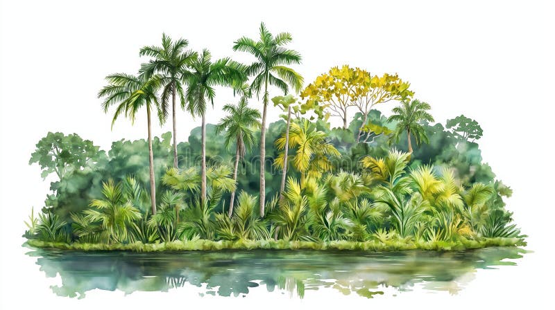 Amazon Rainforest. Amazon Rainforest Hand Drawn Watercolor Illustration ...