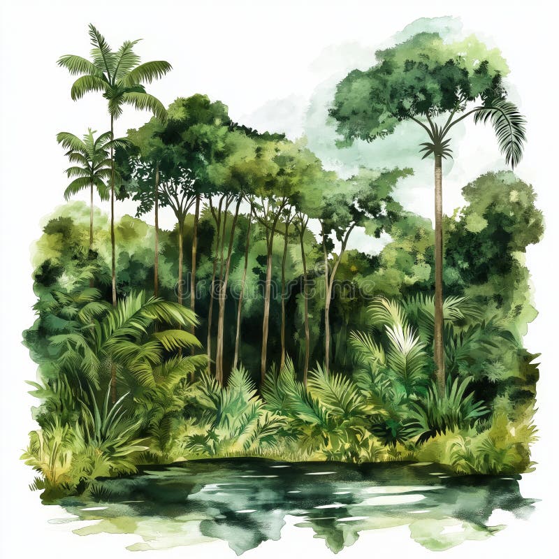 Amazon Rainforest. Amazon Rainforest Hand Drawn Watercolor Illustration ...