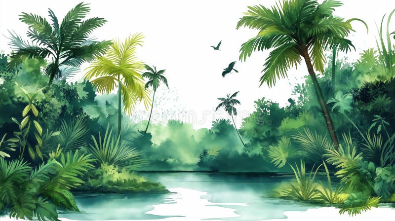 Amazon Rainforest. Amazon Rainforest Hand Drawn Watercolor Illustration ...
