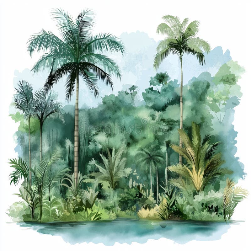 Amazon Rainforest. Amazon Rainforest Hand Drawn Watercolor Illustration ...