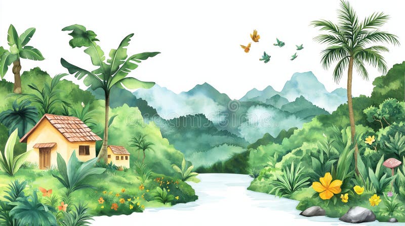 Amazon Rainforest. Amazon Rainforest Hand Drawn Watercolor Illustration ...