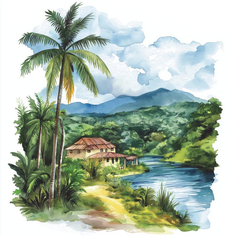 Amazon Rainforest. Amazon Rainforest Hand Drawn Watercolor Illustration ...