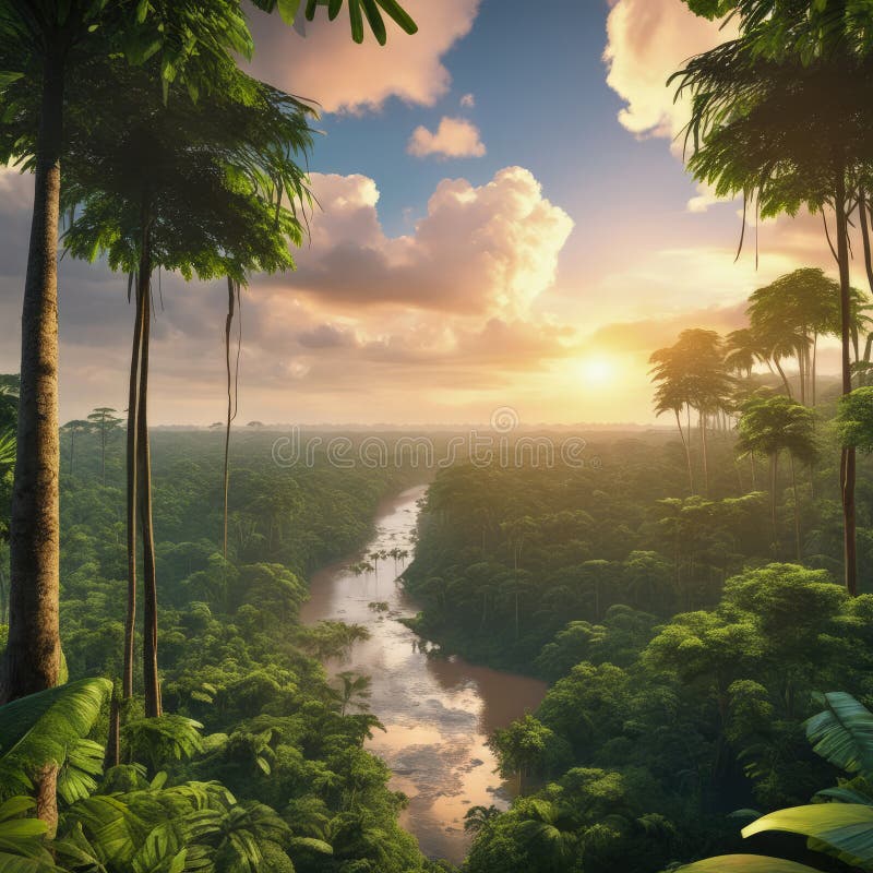 Amazon Rainforest Landscape Stock Illustration - Illustration of ...