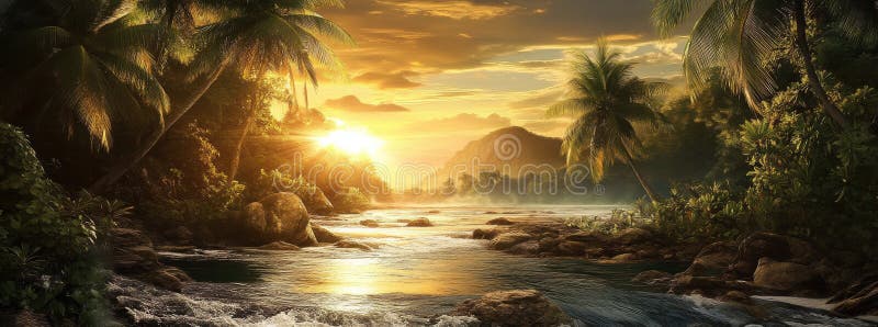 The Amazon Rainforest, a River in the Tropics, and a Jungle Scene at ...