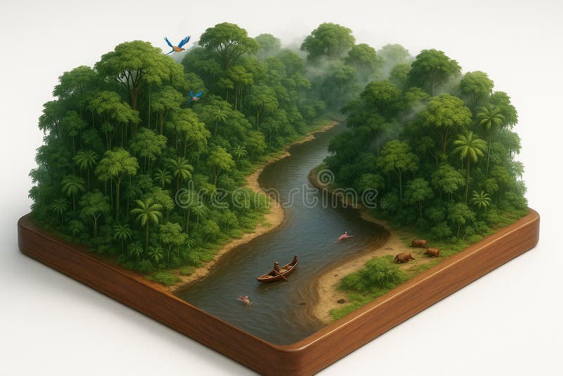 Amazon Rainforest and River Wildlife Miniature Diorama Stock ...