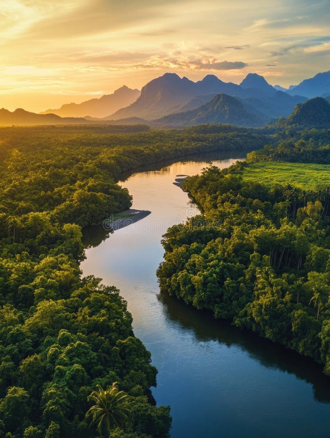 Amazon Rainforest Sunset stock image. Image of skyline - 358372269
