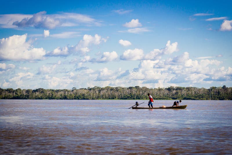 Amazon River Boat with Blue Sky and Clouds Stock Photo - Image of ...