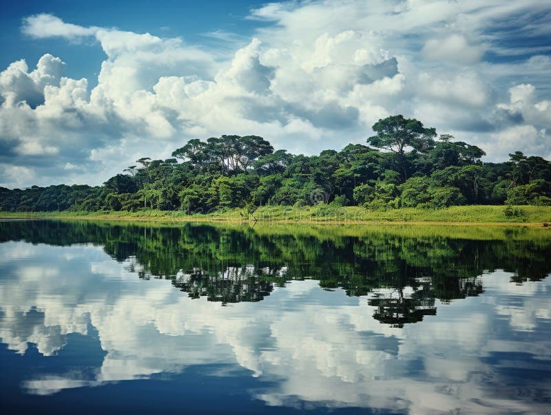 Amazon River Map in Yellow Color on Blue Background. Vector ...