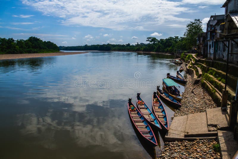 Amazon River with Small Colorful Boats, Transportation in the River ...
