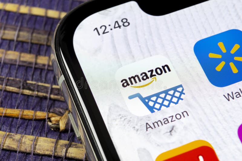 Amazon Shopping Application Icon on Apple IPhone X Screen Close-up ...
