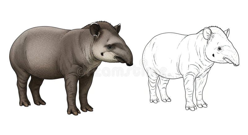 Amazon Tapir Coloring Page with One in Color and a Detailed Outline ...