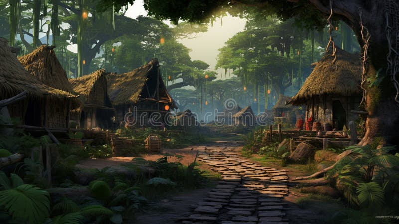 Amazon Village Huts on Trees Tropical Forest Primitive_008 Stock ...