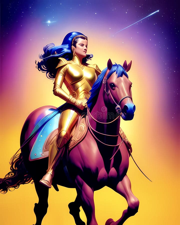 Amazon woman on horseback stock illustration. Illustration of ...