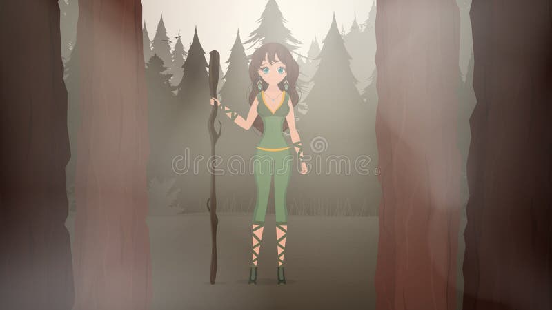 Amazon Woman in the Rainforest Jungle. Cartoon Style. Vector. Stock ...