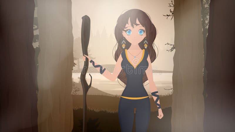 Amazon Woman in the Rainforest Jungle. Cartoon Style. Vector. Stock ...