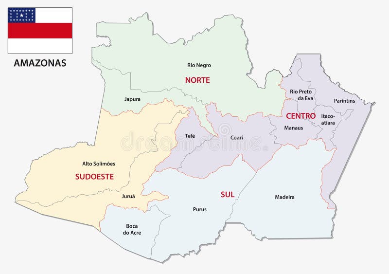Amazonas Administrative and Political Map with Flag Stock Vector ...