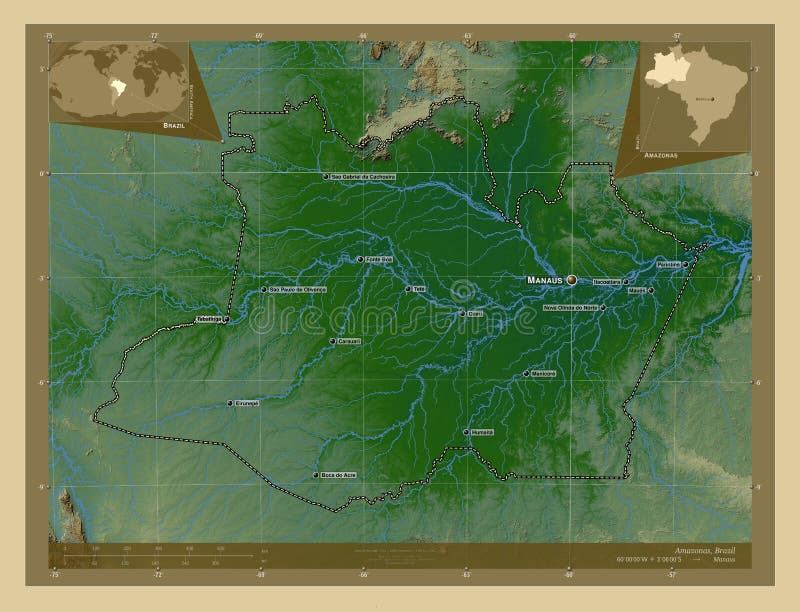 Amazonas, Brazil. Physical. Labelled Points of Cities Stock ...