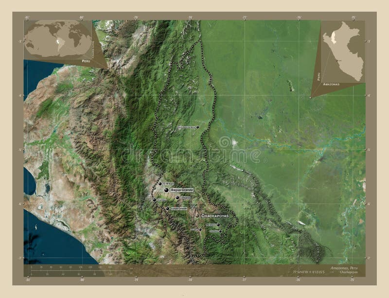 Amazonas, Peru. High-res Satellite. Labelled Points of Cities Stock ...