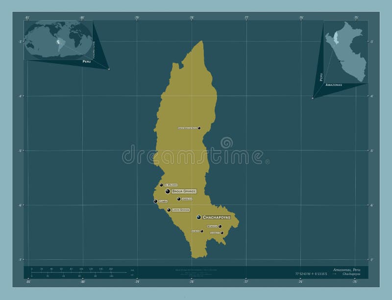 Amazonas, Peru. Solid. Labelled Points of Cities Stock Illustration ...