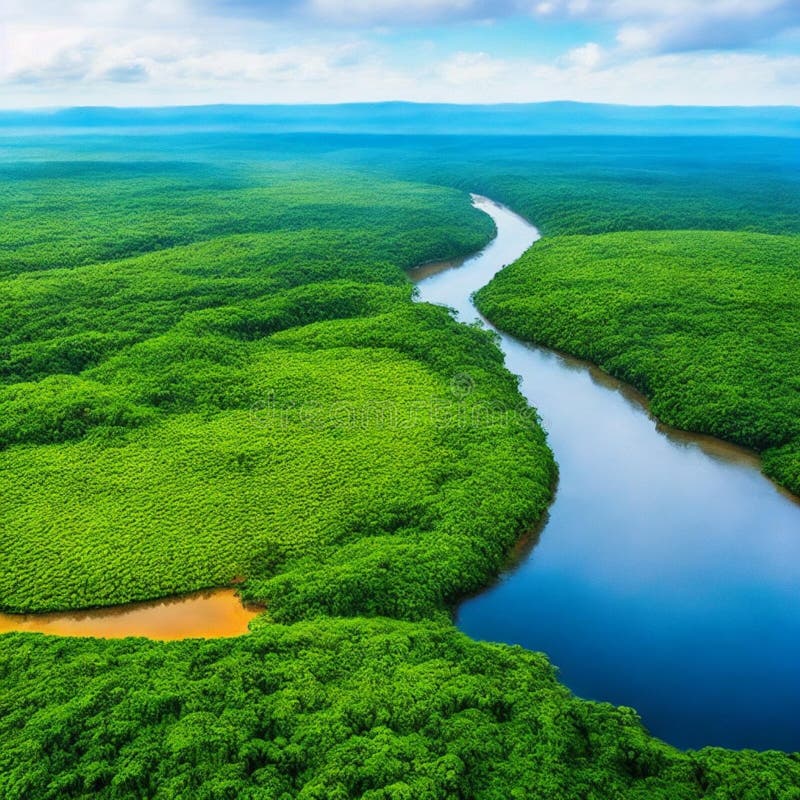Amazon Rainforest. Aerial View of the Amazon Rainforest with a River ...