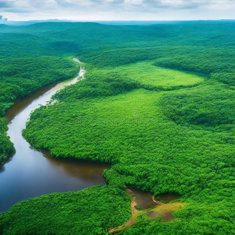Amazon Rainforest. Aerial View of the Amazon Rainforest with a River ...