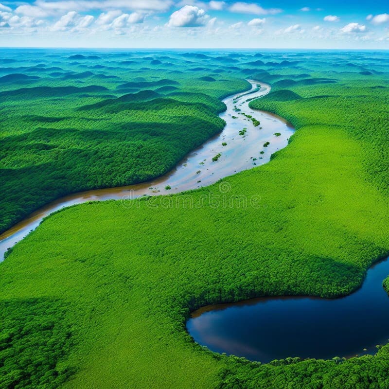 Amazon Rainforest. Aerial View of the Amazon Rainforest with a River ...