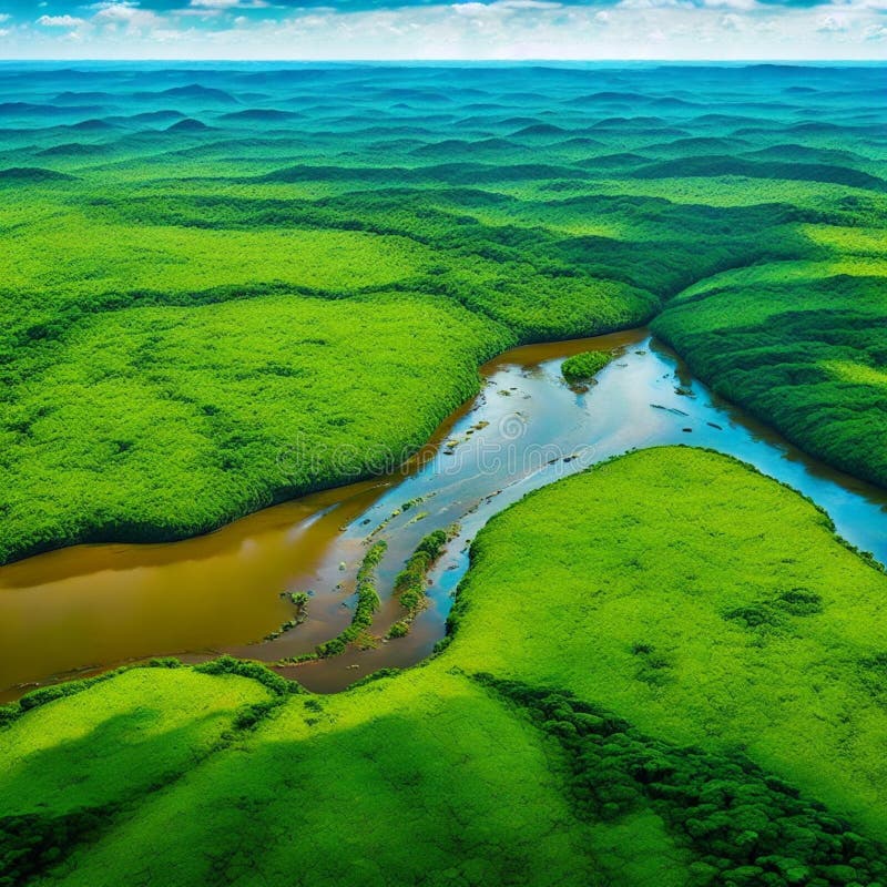 Amazon Rainforest. Aerial View of the Amazon Rainforest with a River ...