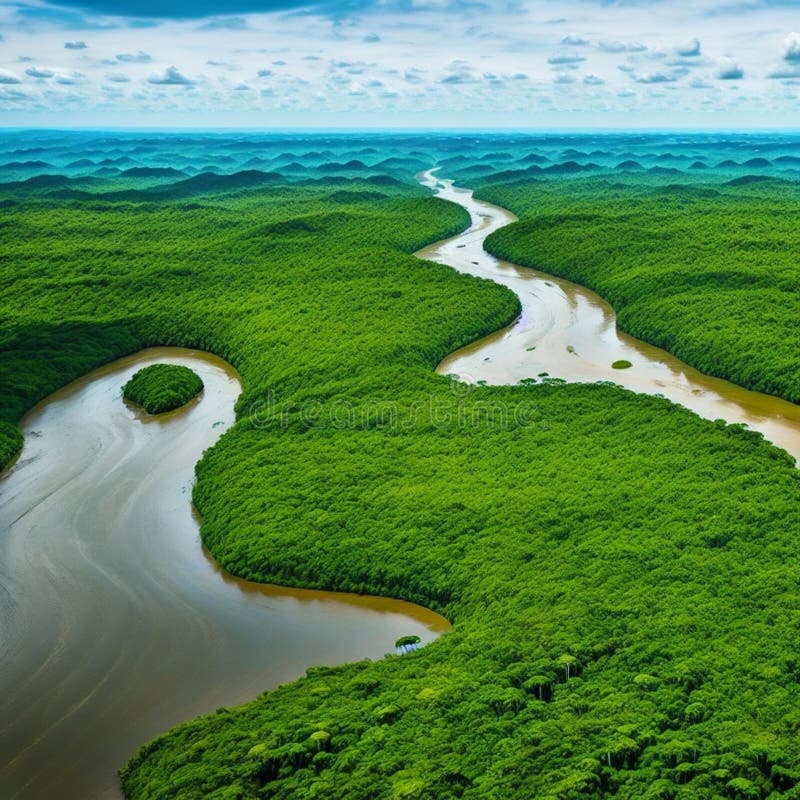 Amazon Rainforest. Aerial View of the Amazon Rainforest with a River ...
