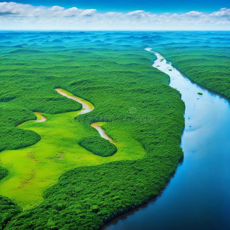 Amazon Rainforest. Aerial View of the Amazon Rainforest with a River ...