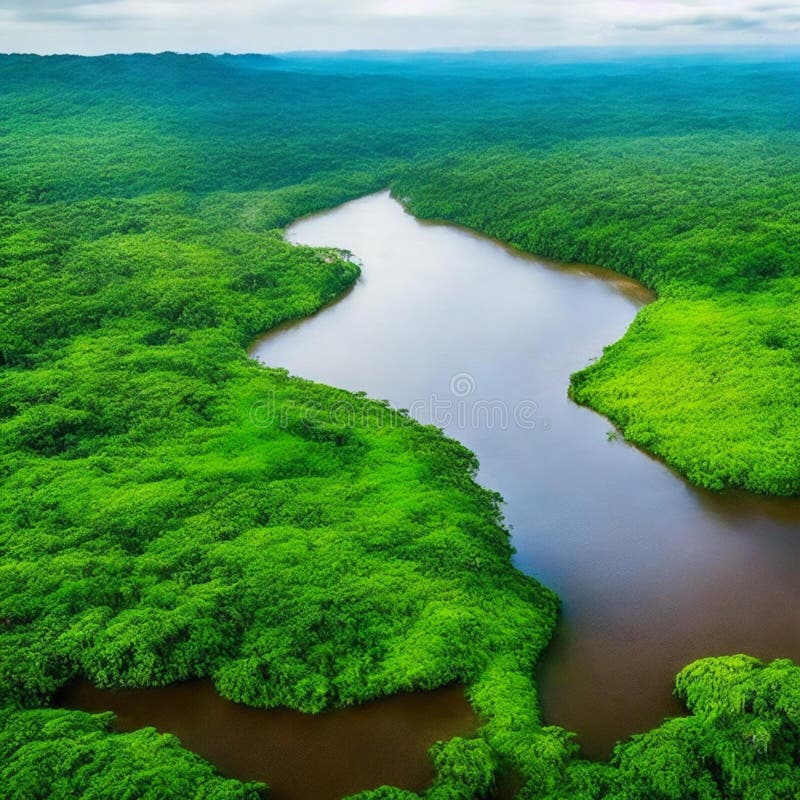 Amazon Rainforest. Aerial View of the Amazon Rainforest with a River ...