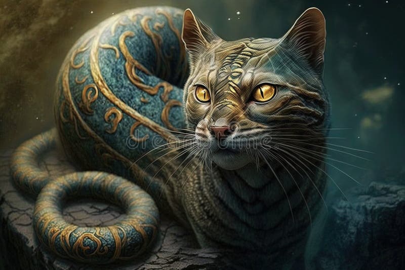 Amazonia Cat with Body of a Serpent Snake Illustration Generative Ai ...