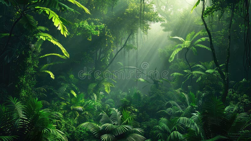 Amazonian Lush Rain Forest Jungle Stock Illustration - Illustration of ...