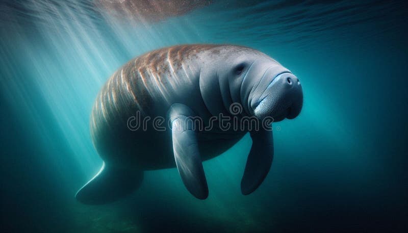 Amazonian Manatee Gliding Underwater Stock Illustration - Illustration ...