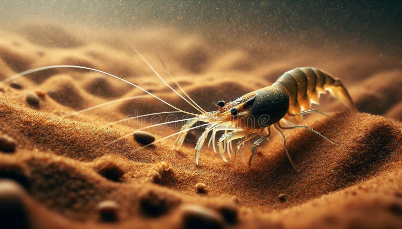 Amazonian Shrimp Scuttling Across a Sandy Riverbed Stock Photo - Image ...