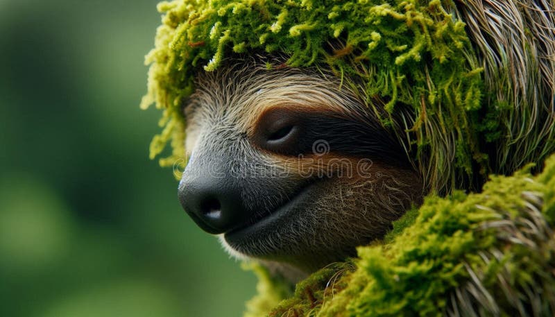 Amazonian Sloth with Moss Growing on Fur Stock Illustration ...