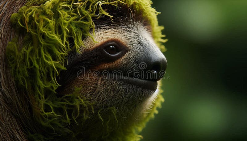 Amazonian Sloth with Moss Growing on Fur Stock Illustration ...